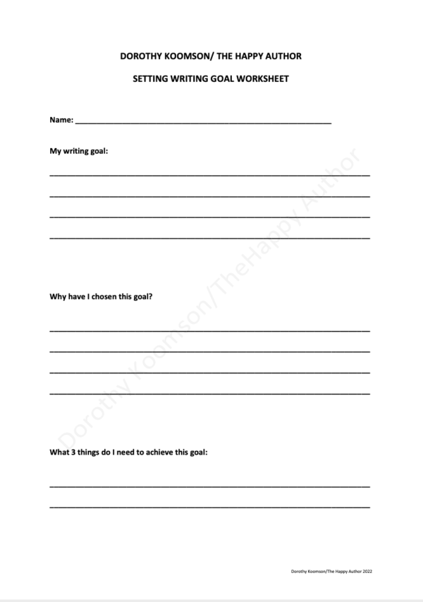 Setting Writing Goals Worksheet - Dorothy Koomson
