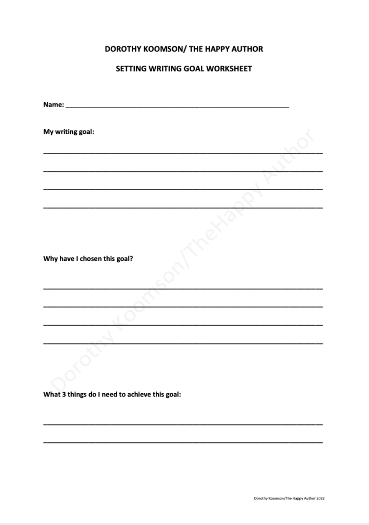Setting Writing Goals Worksheet - Dorothy Koomson